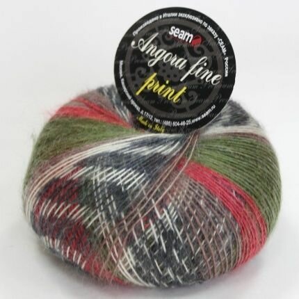 Пряжа SEAM Ангора фине принт (Сеам), красн-сер-зел - 72, 50% мохер, 50% нейлон, 2 мотка, 50 г, 300 м.