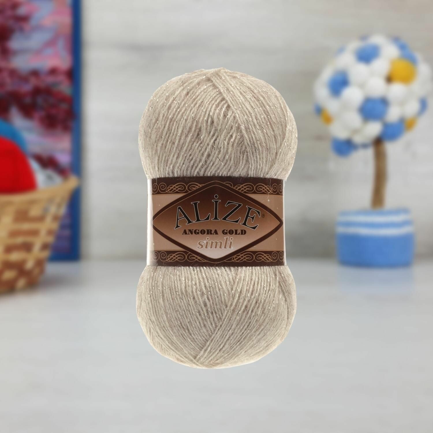 Пряжа ALIZE ANGORA GOLD SIMLI, бежевый меланж - 152, 5% металлик, 20% шерсть, 75% акрил, 5 мотков, 100 г, 500 м.