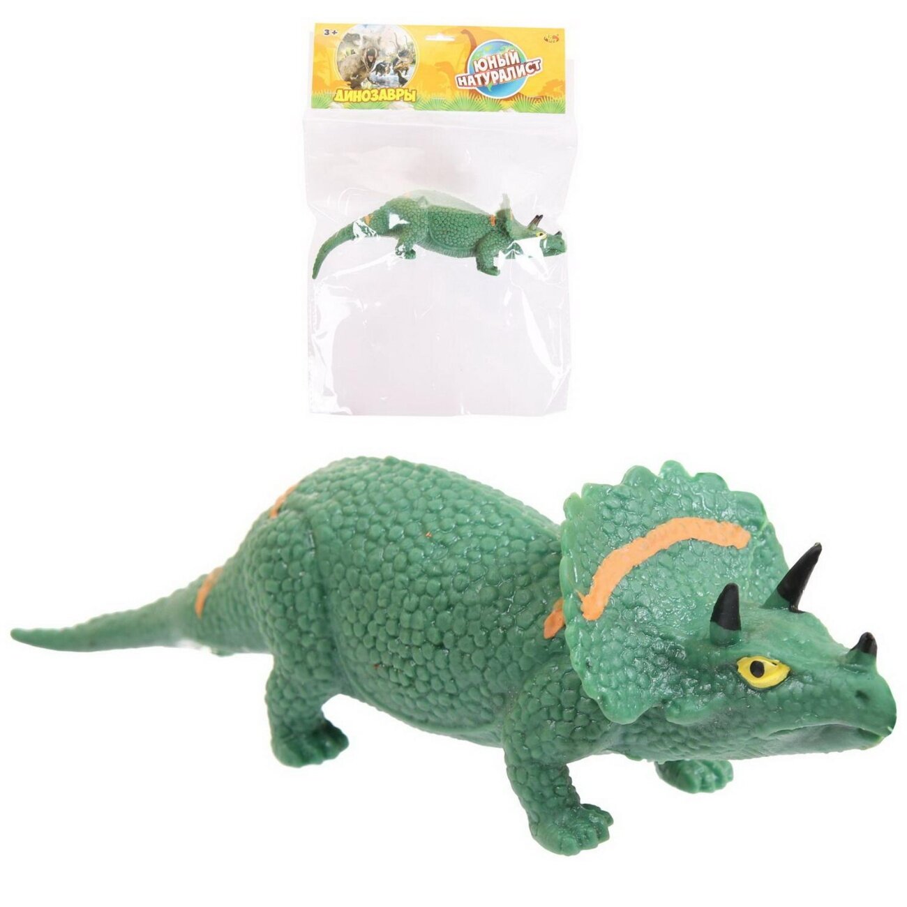 Фигурка Abtoys Юный натуралист Динозавр Трицератопс зеленый, резина термопласт. PT-01698