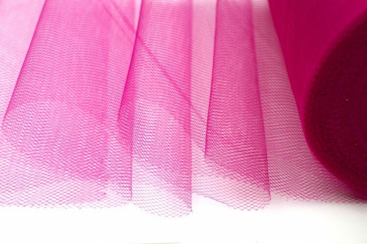 Фатин средней жесткости, ширина 15см, цвет малиновый, 100% нейлон, 1035-008, 1 метр
