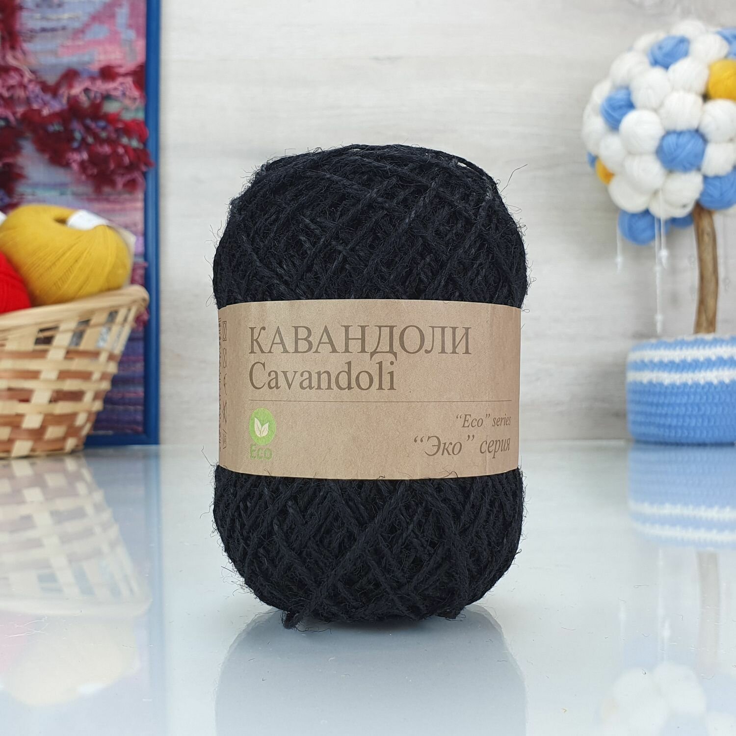 Пряжа Прочее Кавандоли цветной, черный - 02, 100% джут, 5 мотков, 100 г, 180 м.