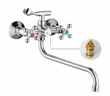 Смеситель латунный для ванны, душа и умывальника с длинным поворотным изливом V-2325 Хром