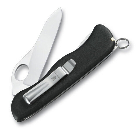 Нож Victorinox Sentinel One Hand belt-clip, 111 мм, 5 функций, с фиксатором лезвия, черный