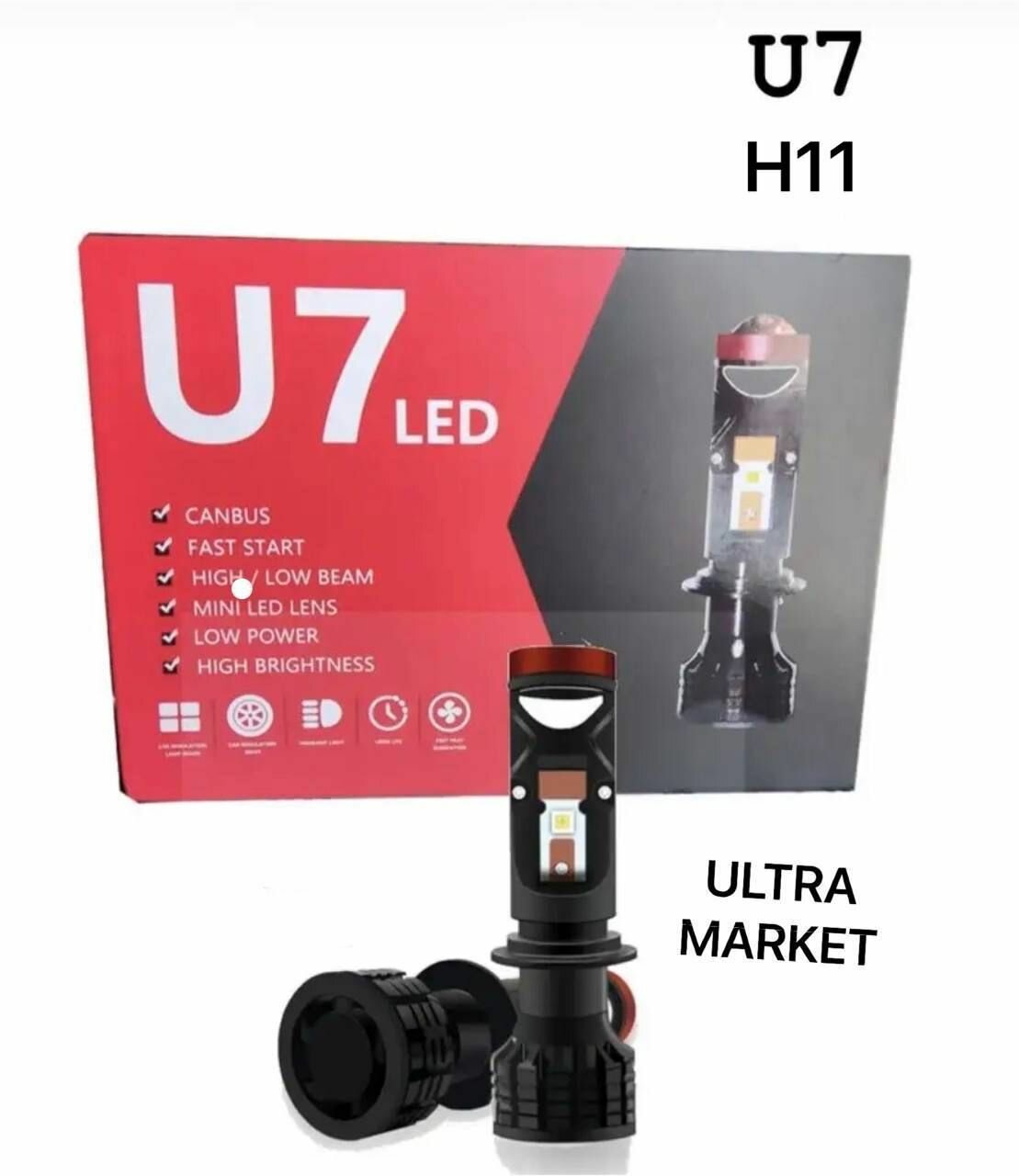 Мини линзы U7LED Н11 bi led светодиодные би лед лампы