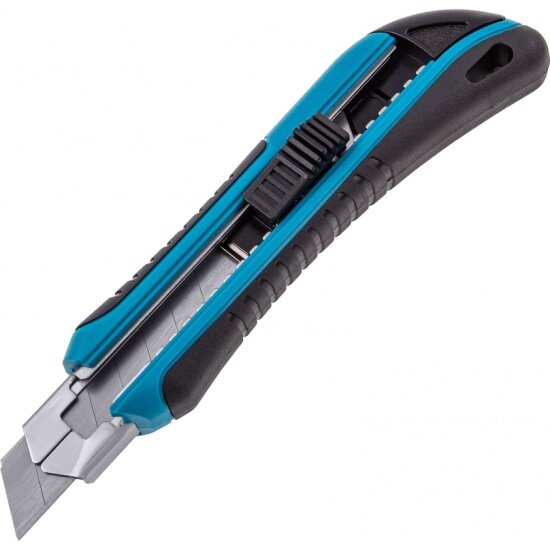 Нож Gross 170 мм, обрезиненный ABS-корпус, выдвижное сегментное лезвие 18 мм (SK-5), металлическая направляющая, 5 запасных лезвий, , 78893