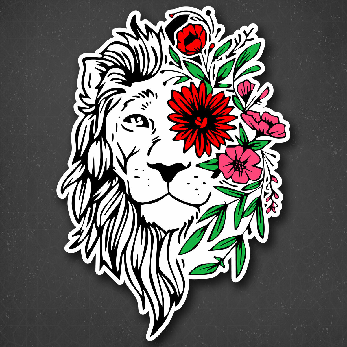 Наклейка на авто "Лев в цветах" 16x24 см