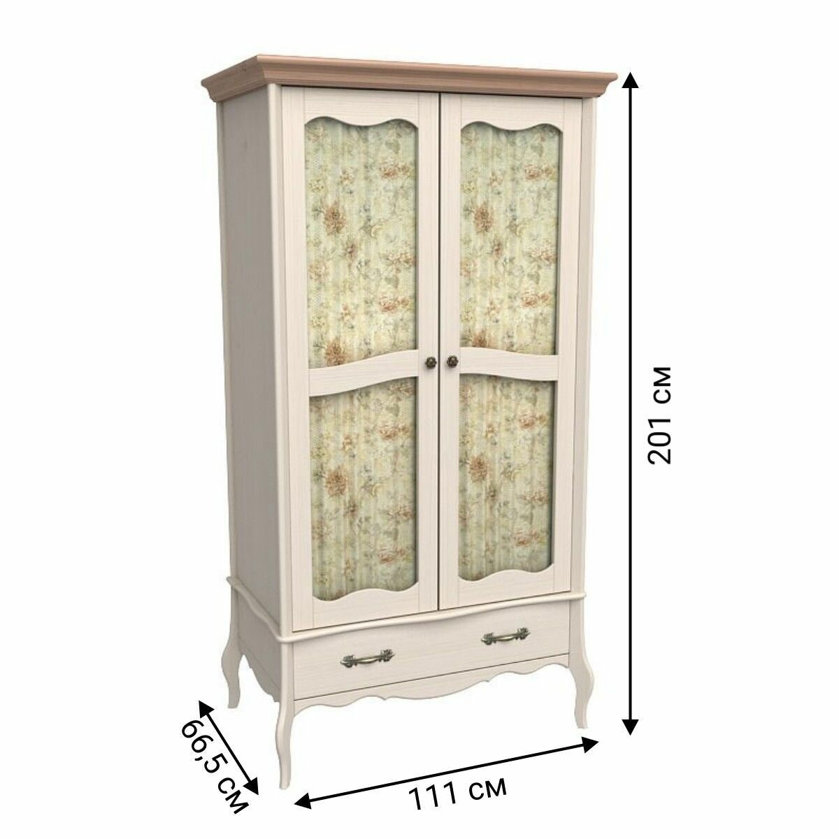 Шкаф для одежды двухдверный ЛеБо со стеклянными дверями 111х66,5х201см бежевый воск/антик