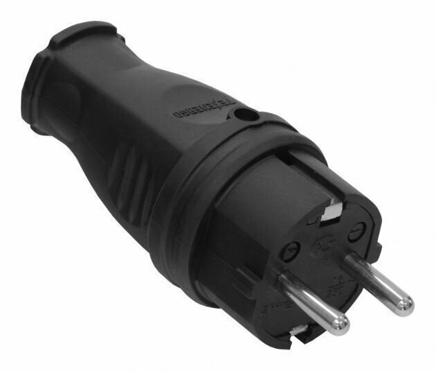 Вилка каучук. прямая 2Р+РЕ 16А 220В IP44 VKP16-001