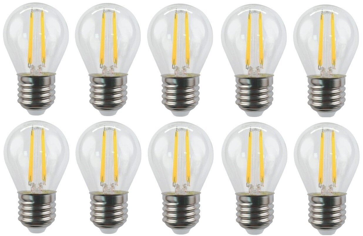 Светодиодная лампочка E27 6 Ватт филаментная теплый свет Шар FL-LED Filament G45 3000К 600лм Foton Lighting, набор 10шт.