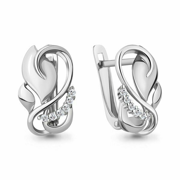 Серьги, серебро, 925 проба, родирование, фианит