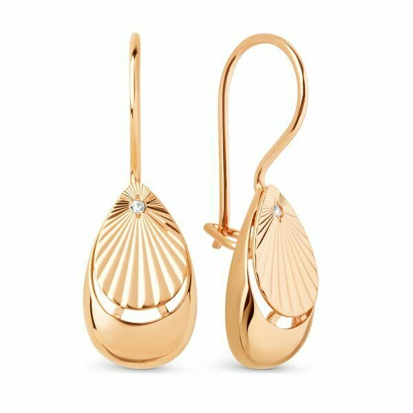 Серьги, красное золото, 585 проба, фианит