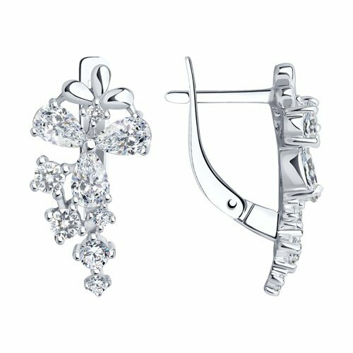 Серьги, серебро, 925 проба, родирование, фианит