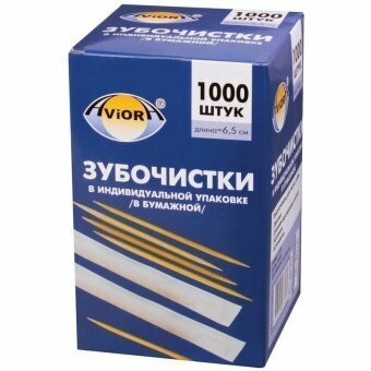 Зубочистки в индивидуальной упаковке "Авиора" 1000шт, дерево 401-610 (1 000 шт/упак, 30 000 шт/кор)