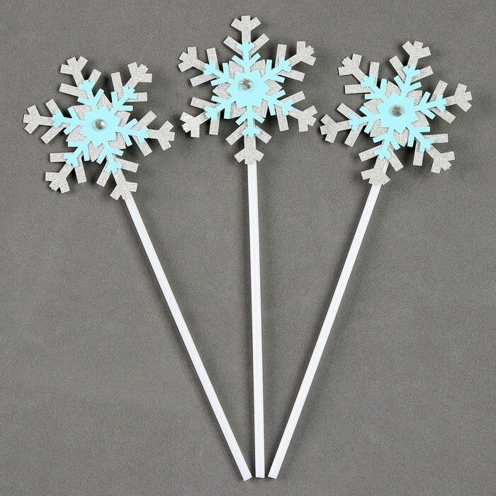 Набор для украшения торта Снежинки , 3 шт, цвет голубой