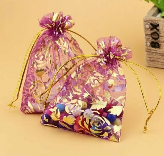 Мешочки из Органзы с завязками Набор из 5 шт Розовый цвет