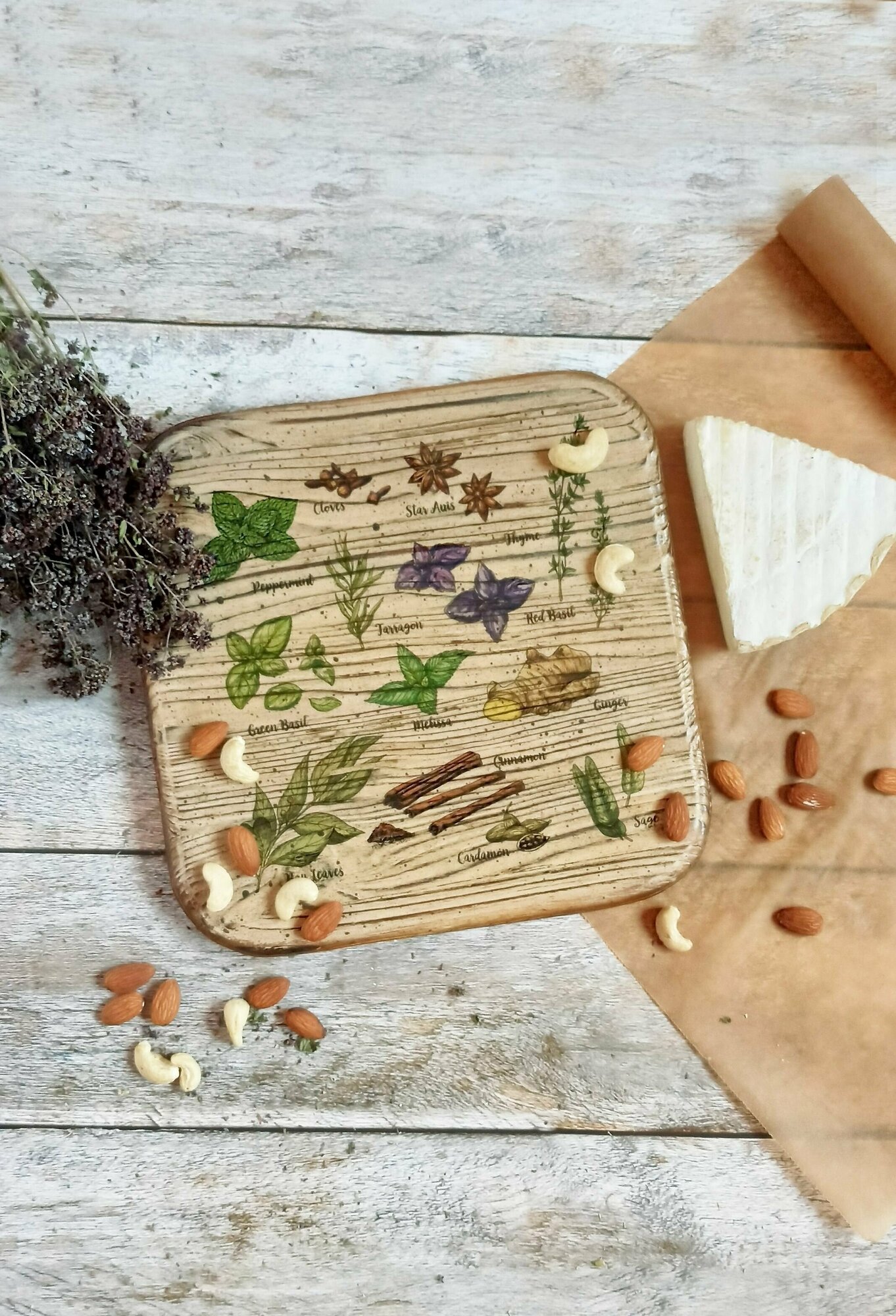 Сервировочная доска "Пряные травы". Доска для подачи