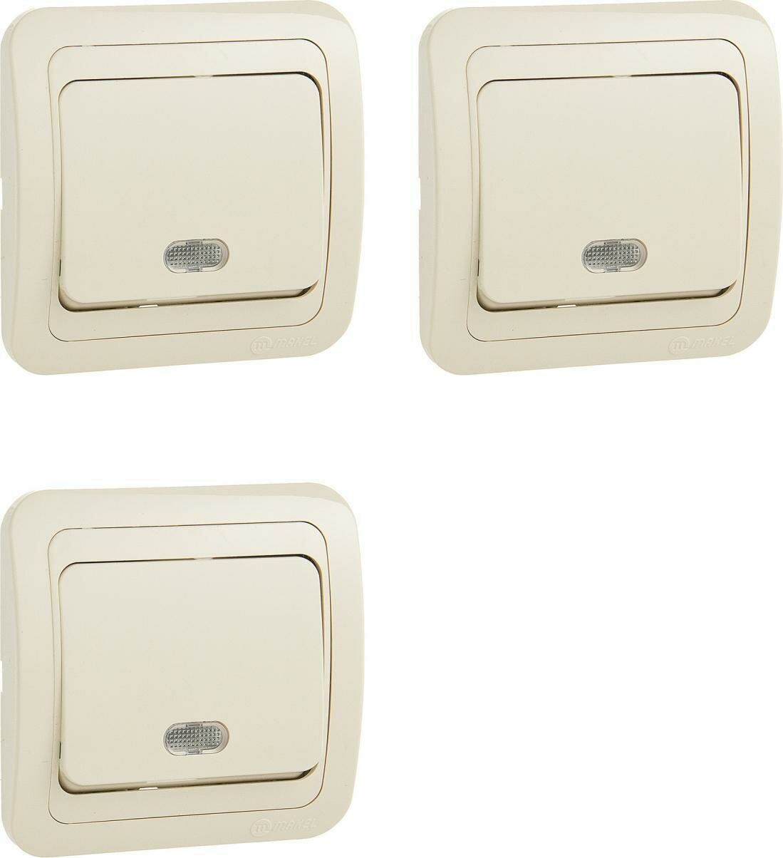 Выключатель Makel Mimoza одноклавишный с индикацией кремовый (комплект из 3 шт)