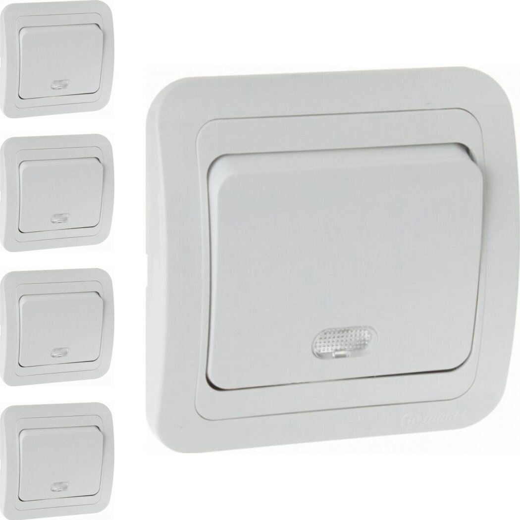 Выключатель Makel Mimoza одноклавишный с индикацией белый (комплект из 4 шт.)