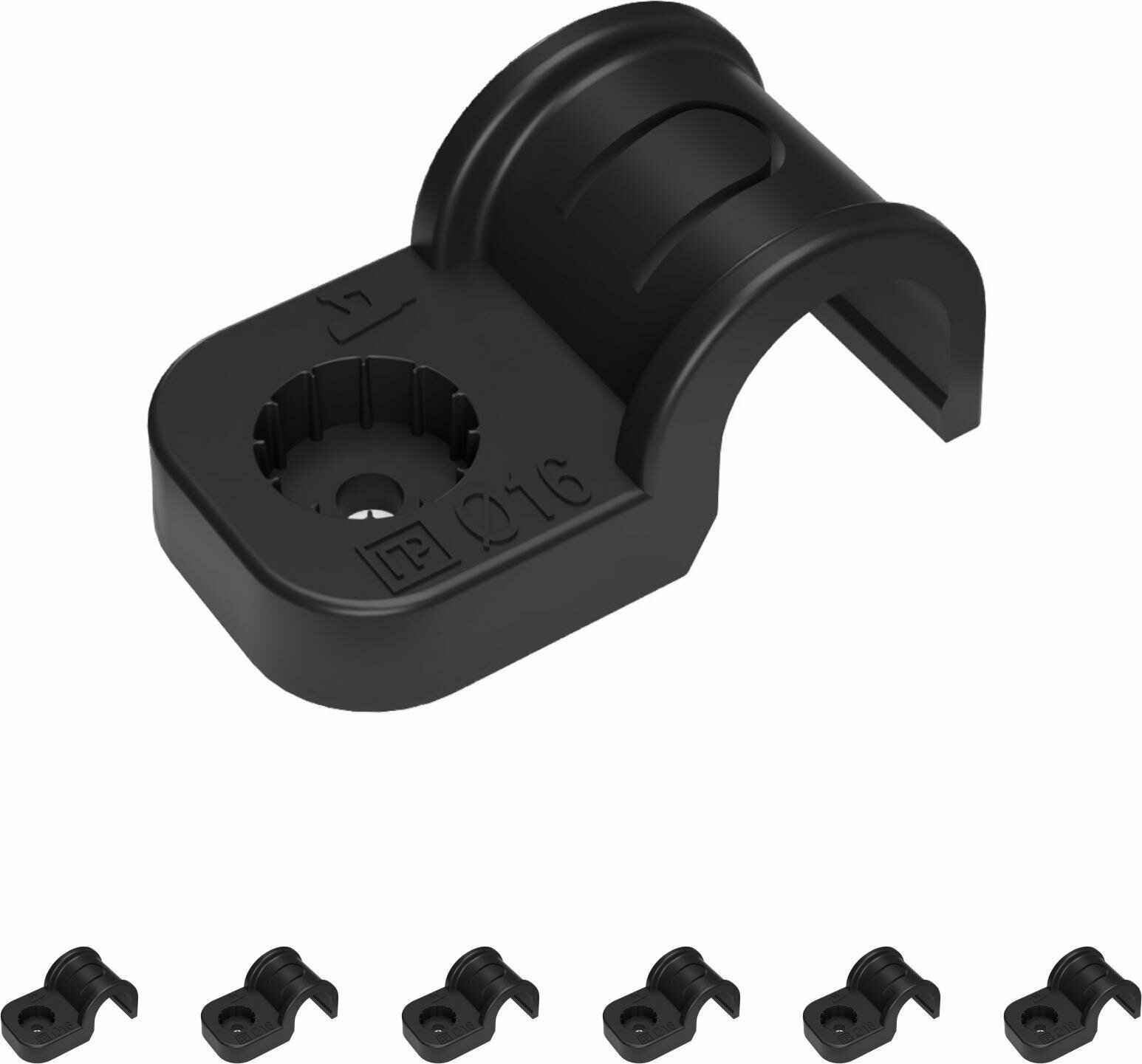 Скоба пластиковая круглая Промрукав 16мм черная (50 шт./уп) (комплект из 6 уп)