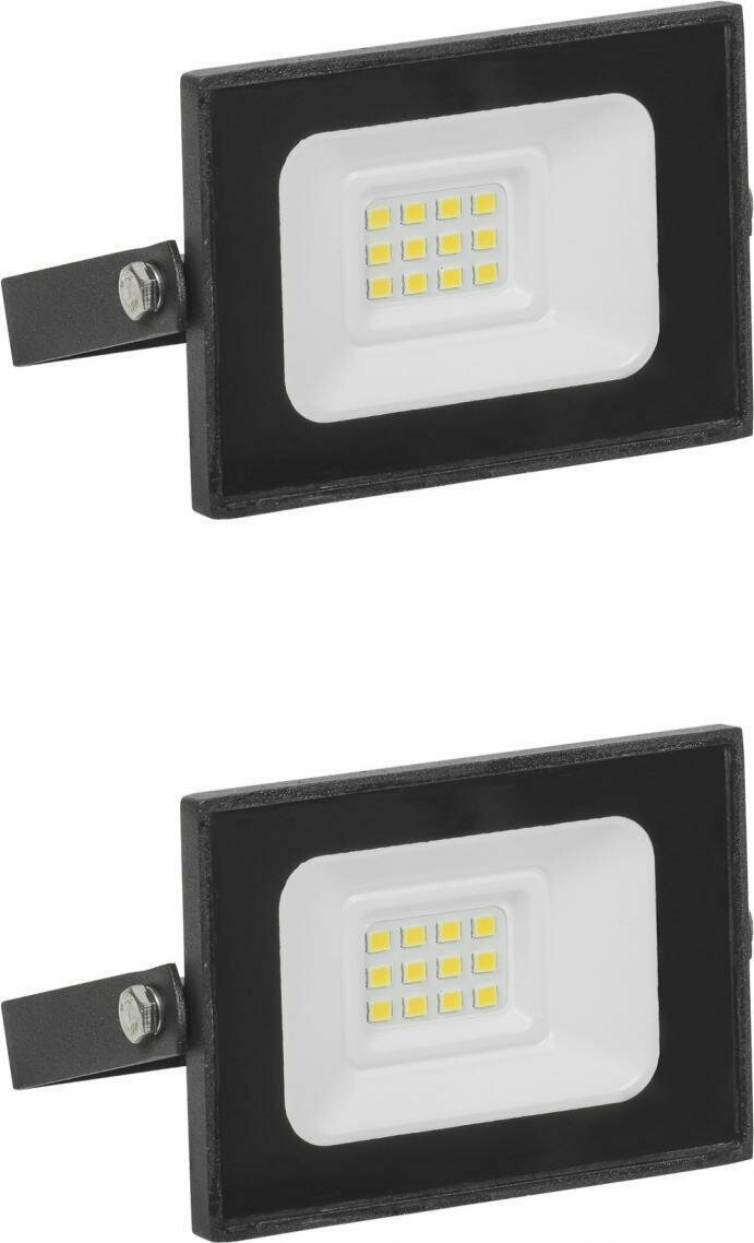 Прожектор IEK СДО 06-10 10W 4000К 800Лм светодиодный IP65 черный (комплект из 2 шт)