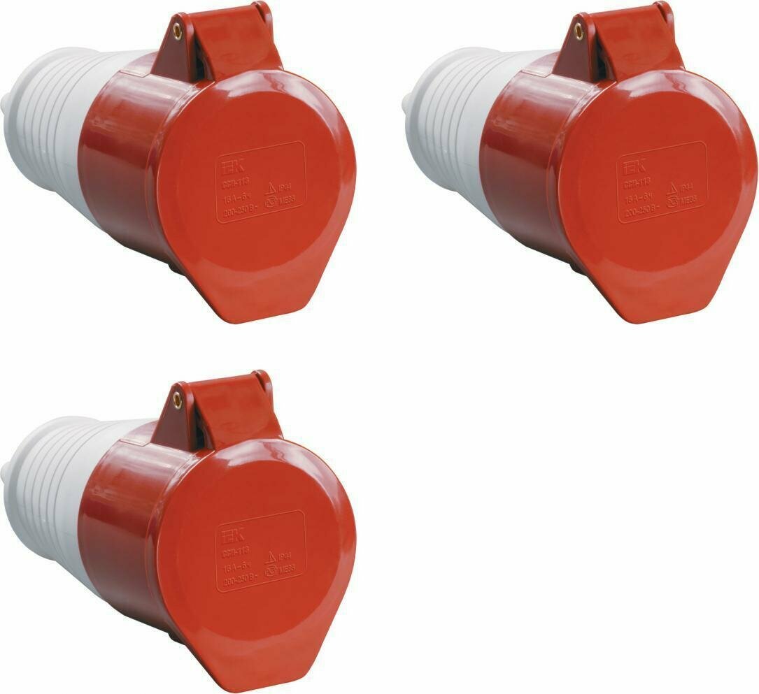 Розетка силовая переносная IEK 3Р+РЕ+N 16А 380В пластиковая IP44 (комплект из 3 шт)