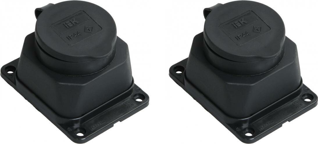 Розетка силовая стационарная IEK 2Р+Е 16А 250В каучуковая IP44 (комплект из 2 шт)