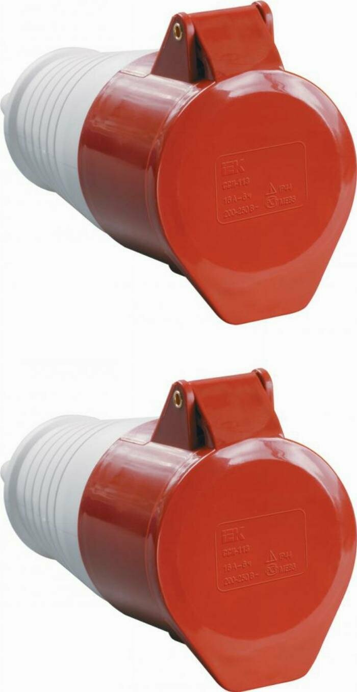 Розетка силовая переносная IEK 3Р+РЕ 16А 380В пластиковая IP44 (комплект из 2 шт)