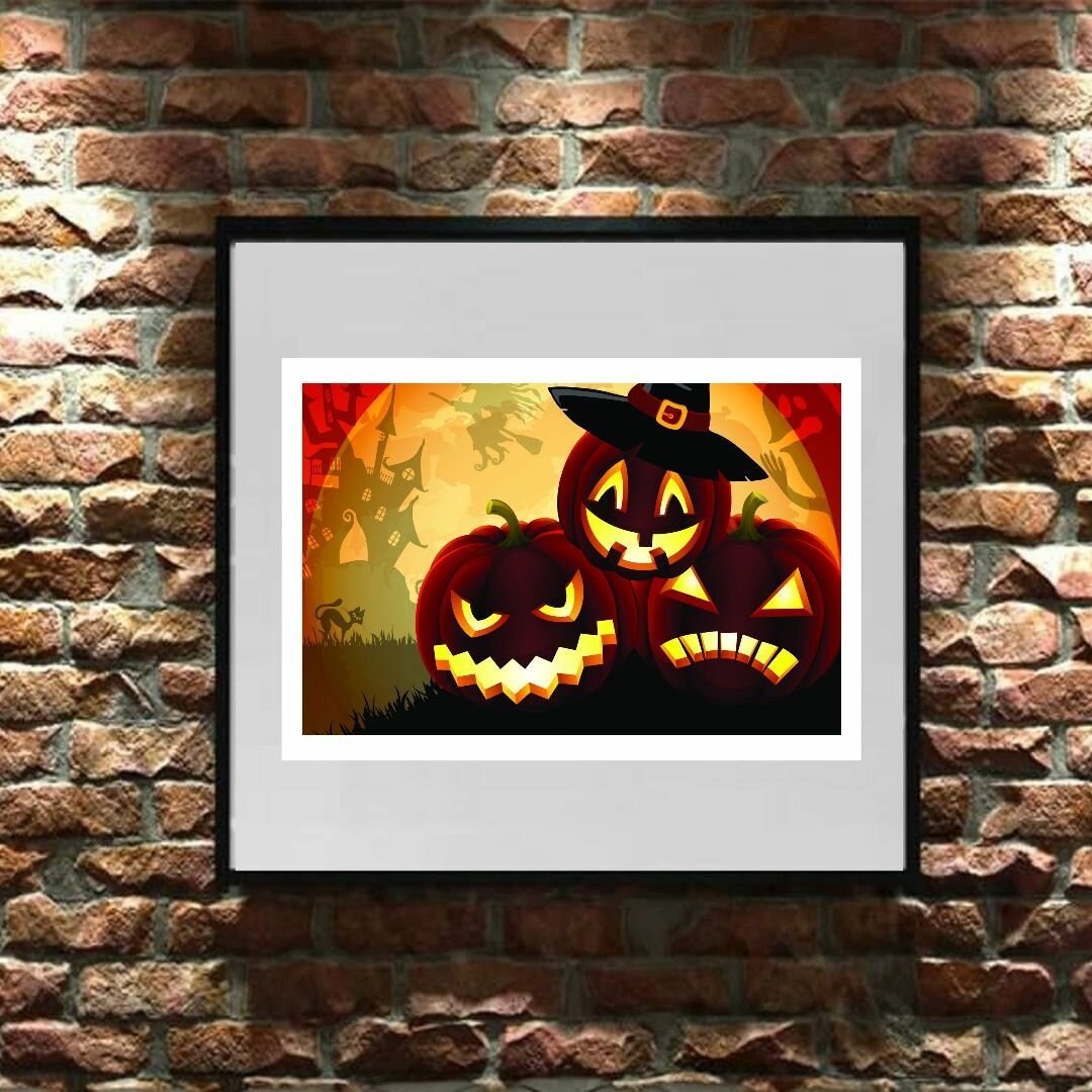 Постер "Три тыквы" на Хэллоуин (Halloween) от Cool Eshe из коллекции "Праздники"