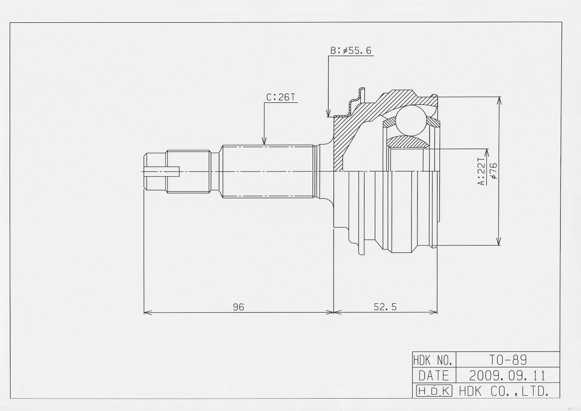 HDK TO89 Шрус Toyota Ractis 05-10 / Vitz 05-20