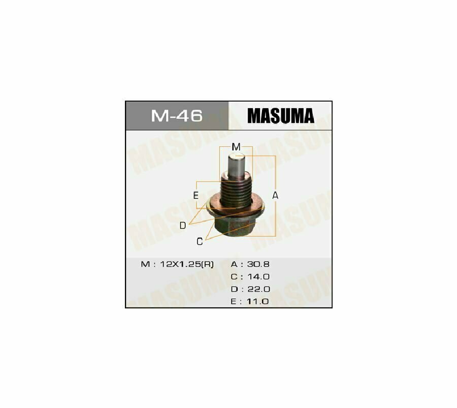 Болт маслосливной с магнитом с шайбой NISSAN 12х1.25mm VG33, VQ35, QG18, SR16, YD22 MASUMA M-46