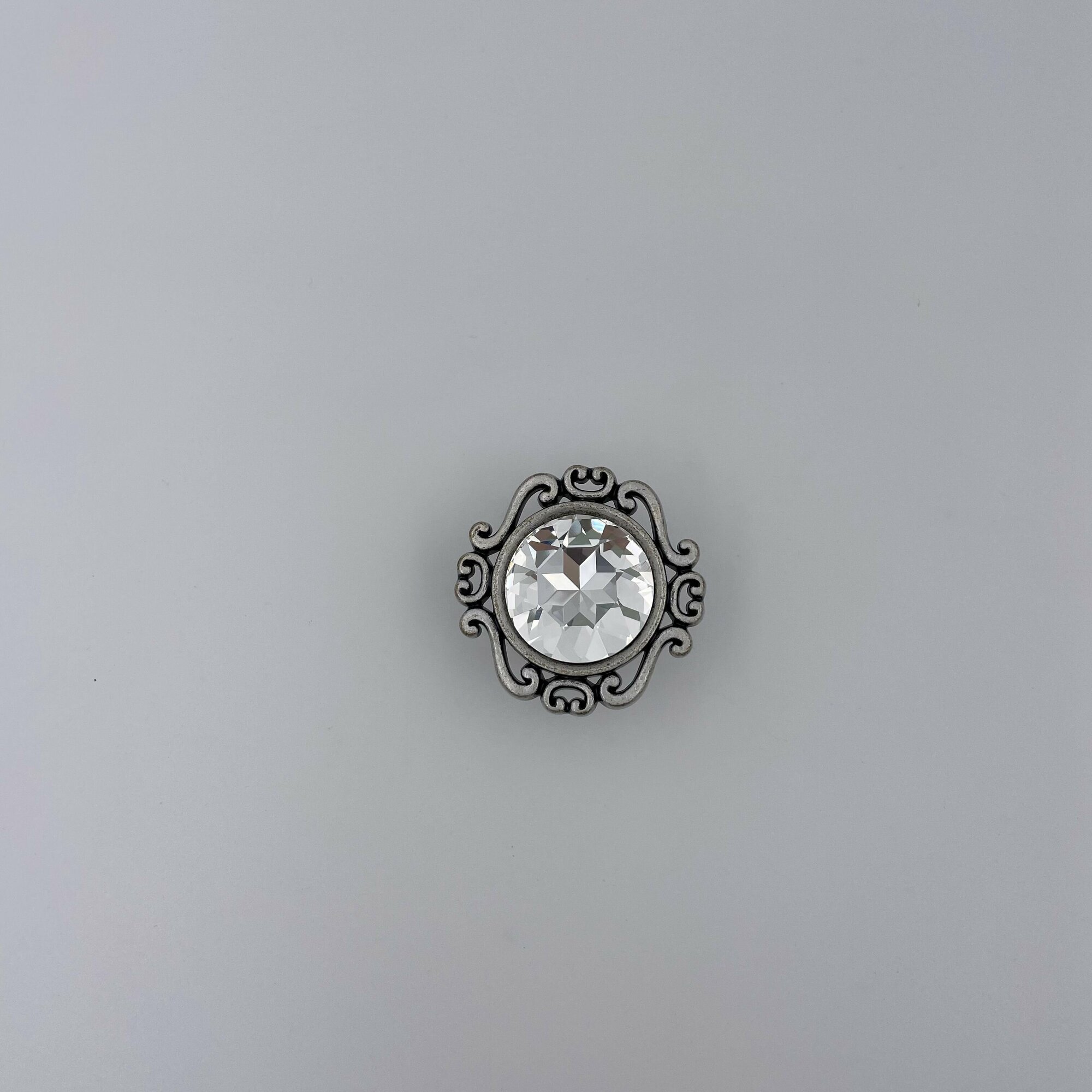 Ручка для мебели Кнопка GIUSTI AURA (Италия) Цвет Состаренное серебро + Кристаллы Swarovski
