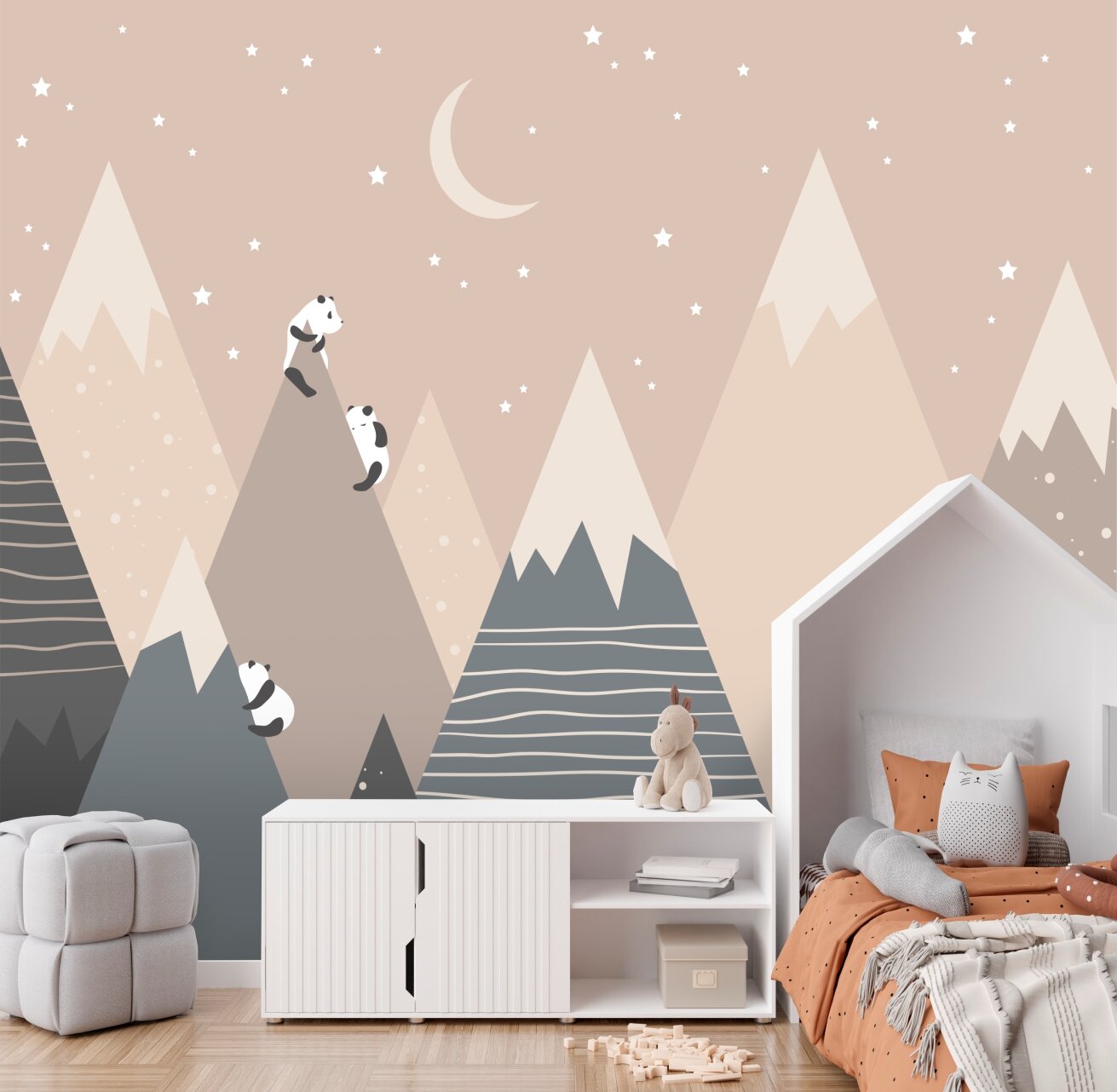 Фотообои "Панды в горах" 300*260 см для детской