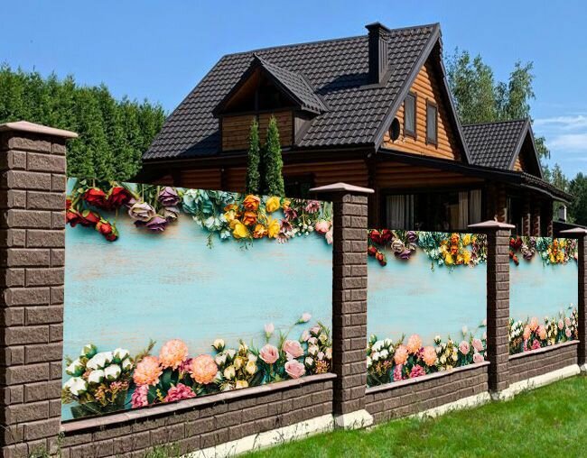 Фотосетка для забора и фасада 3 х 2 м с люверсами / Цветы 2