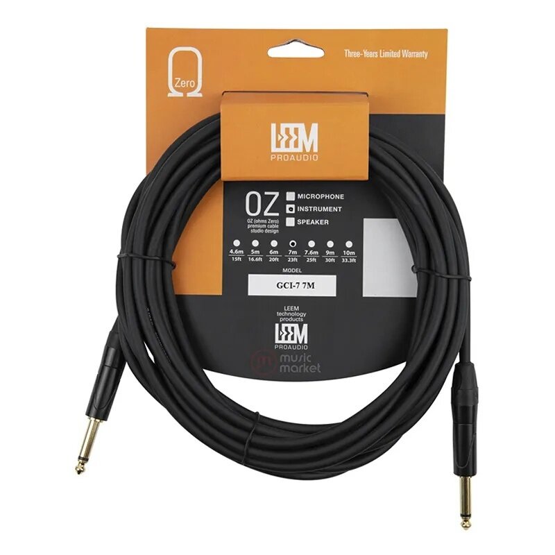 Инструментальный кабель, моно, прямой-прямой, черный, 7 м LEEM GCI-7