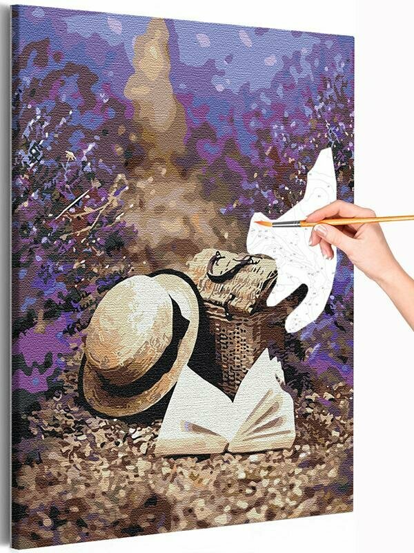 Прогулка с книгой / Лаванда / Цветы Раскраска картина по номерам на холсте с неоновой краской 40х50