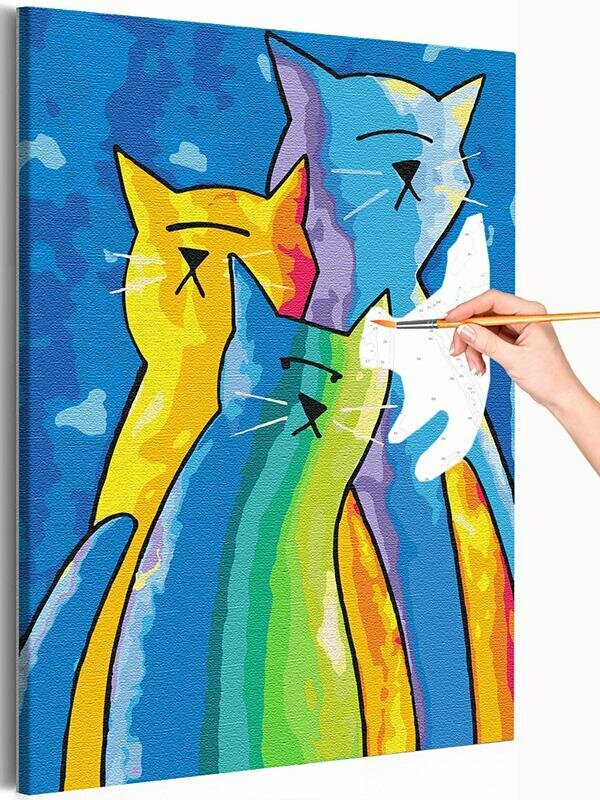 Три разноцветных кота / Животные Раскраска картина по номерам на холсте с неоновой краской 40х60