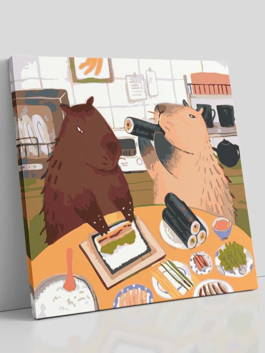 Картина по номерам на холсте с подрамником, Капибара суши, 40х40 см