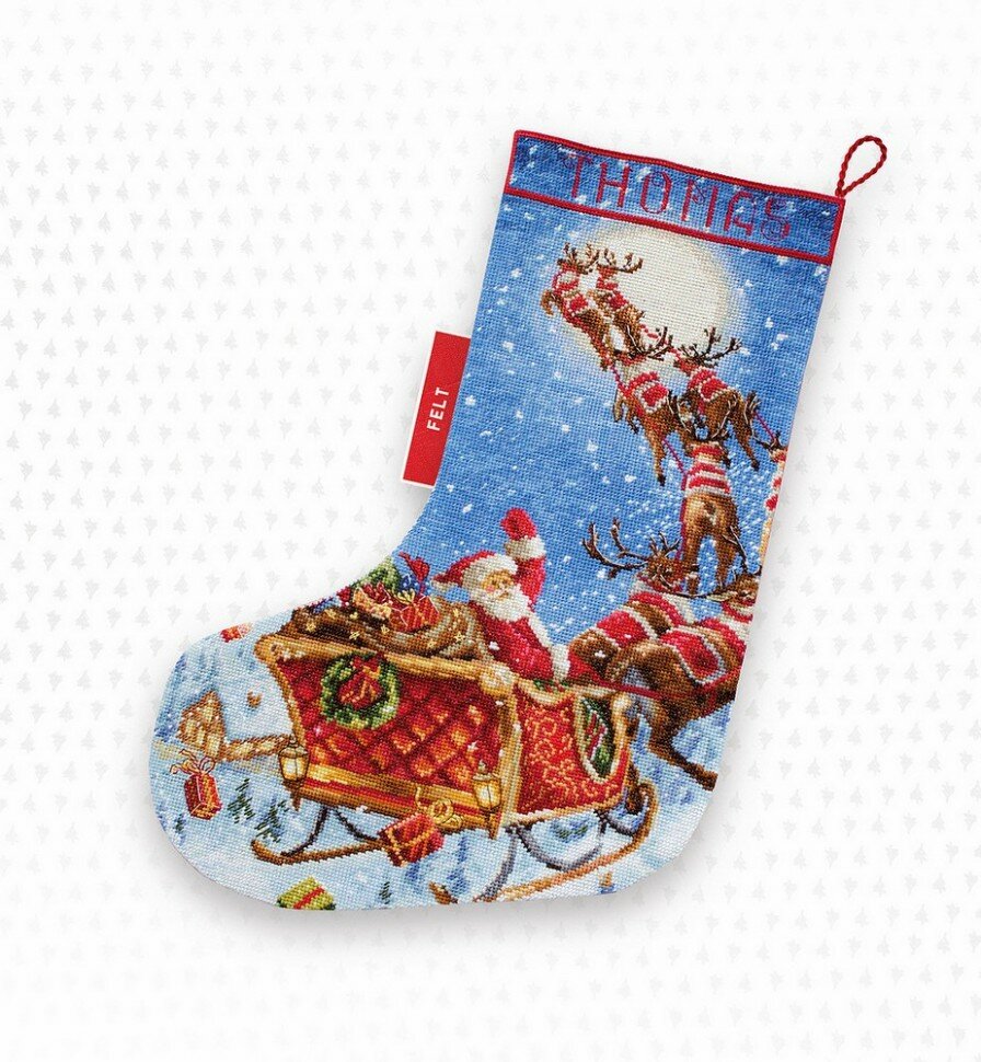 Набор для вышивания LetiStitch #989 The Reindeers on it's way! Stocking (Сапожок "Олени уже в пути!"), Счетный крест, 38 x 25.5 см