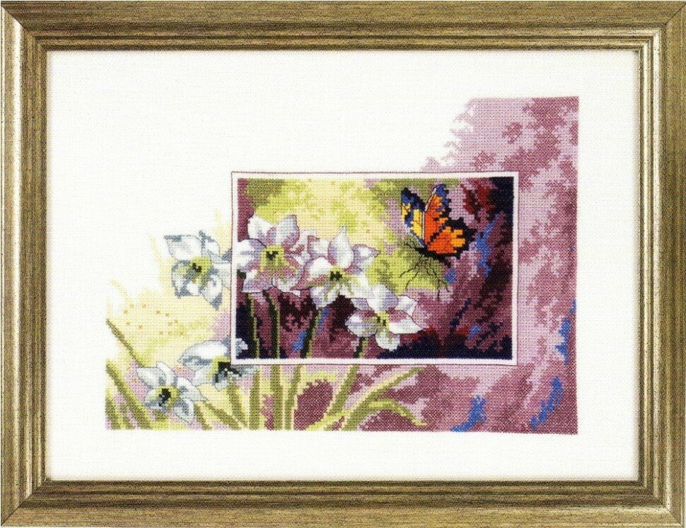 Набор для вышивания Permin #12-3195 Lily with Butterfly (Лилия с бабочкой), Счетный крест, 28 x 20 см
