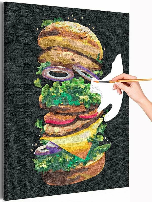 Бургер / Еда / Завтрак Раскраска картина по номерам на холсте с неоновой краской 30х40