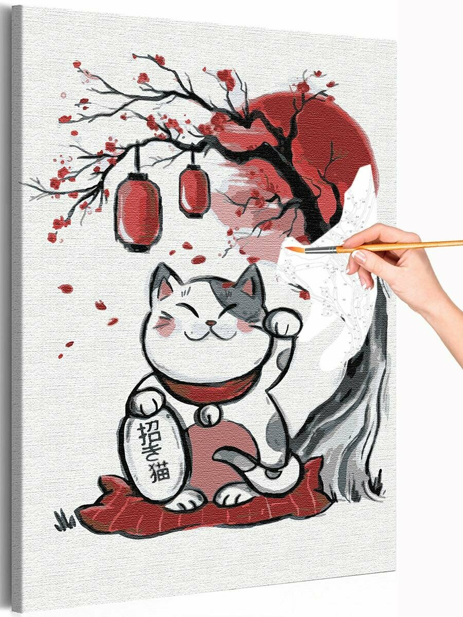 Манэки нэко / Кошка манеки талисман удачи Раскраска картина по номерам на холсте 40х60