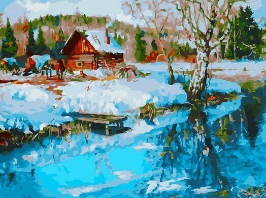 Раскраска по номерам Белоснежка #925-AS Таёжное зимовье, 40 х 30 см
