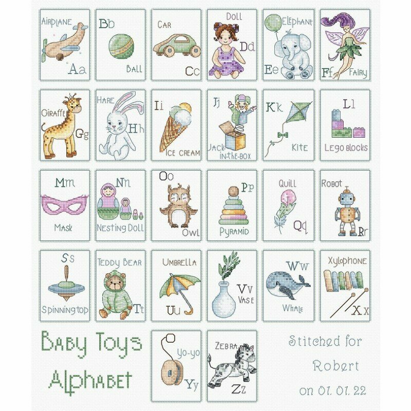 Набор для вышивания LetiStitch #L8063 Baby Toys Alphabet (Алфавит детских игрушек), Счетный крест, 33 х 38 см