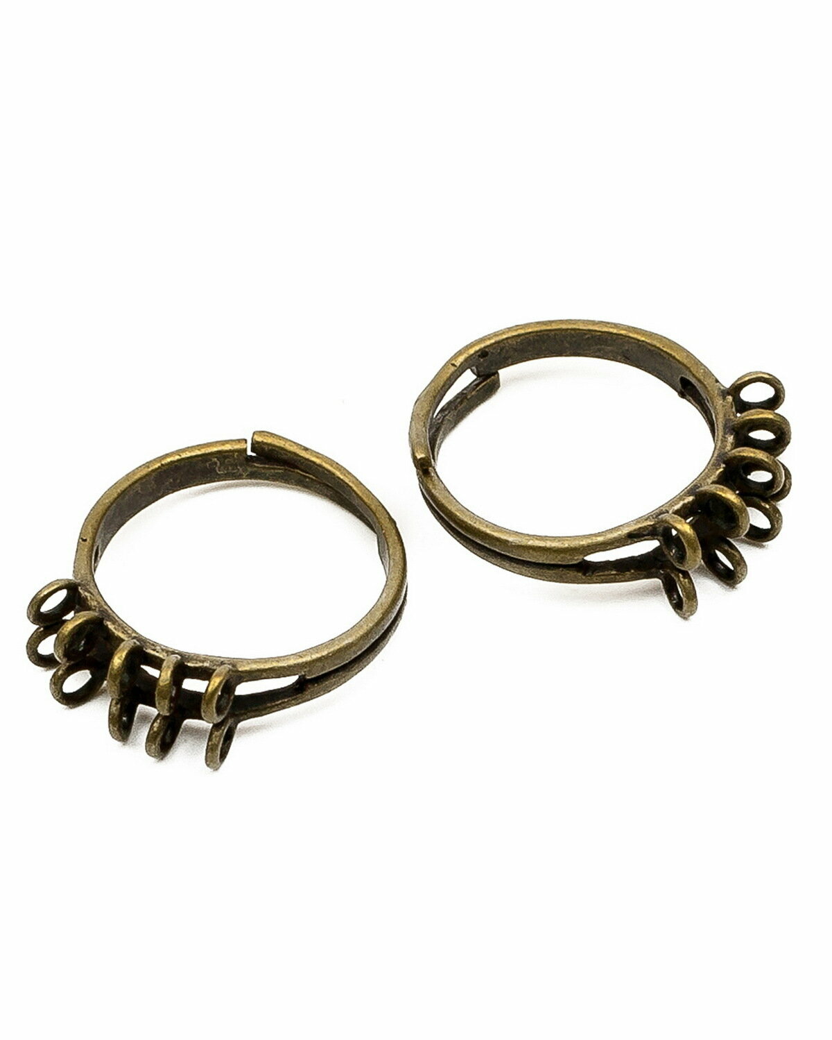 Основа для кольца с 10 петельками, размер регулируется, цвет: старинная бронза, 2 шт.