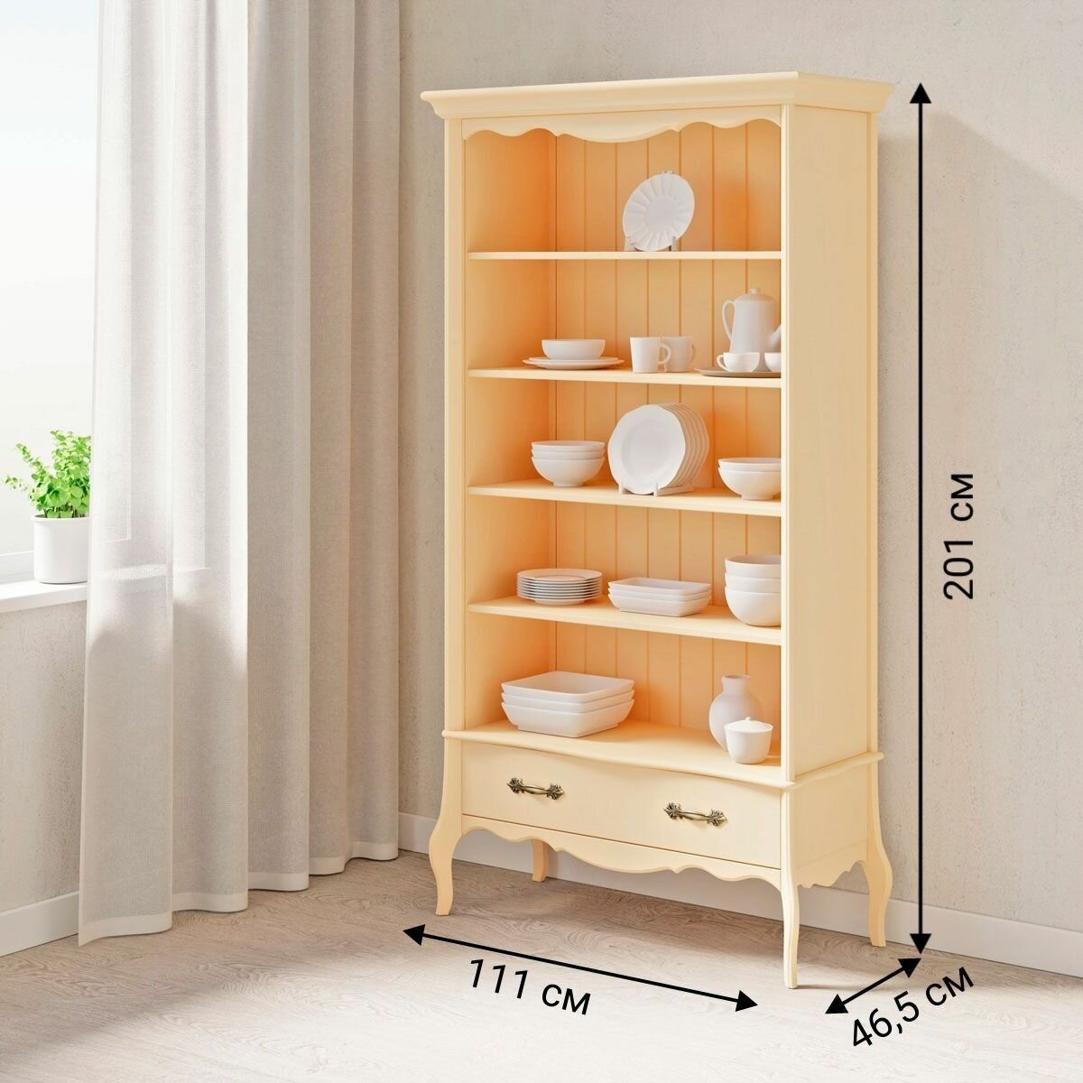 Стеллаж широкий деревянный Лебо 110х46,5х201см бежевый воск