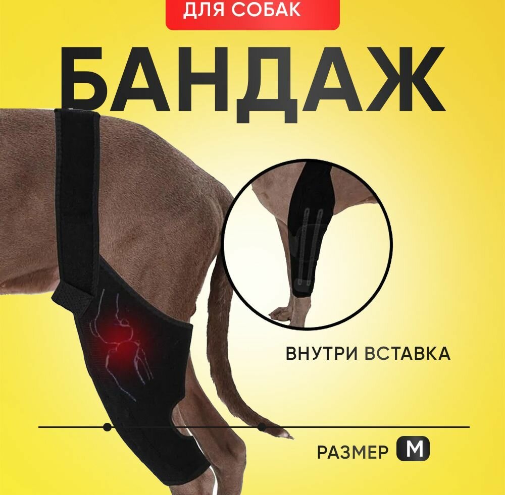 Бандаж для собаки на заднюю и переднюю лапу. На локтевой и коленный сустав, с гибкими вставками, M.
