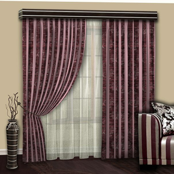 Комплект штор и тюля, Жаккард-шенил, 2 портьеры и тюль