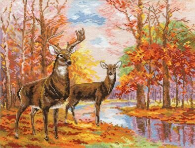 Набор для вышивания крестом "Олени в осеннем лесу" 1-09, 36х27 см, Алиса