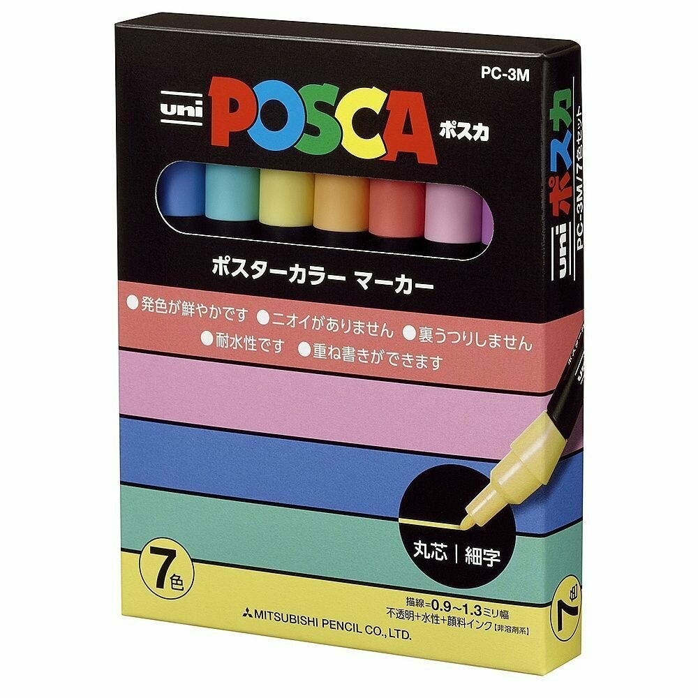 Маркеры Posca PC-3M набор из 7 пастельных цветов толщина 0,9-1,3мм (PC3M7C)