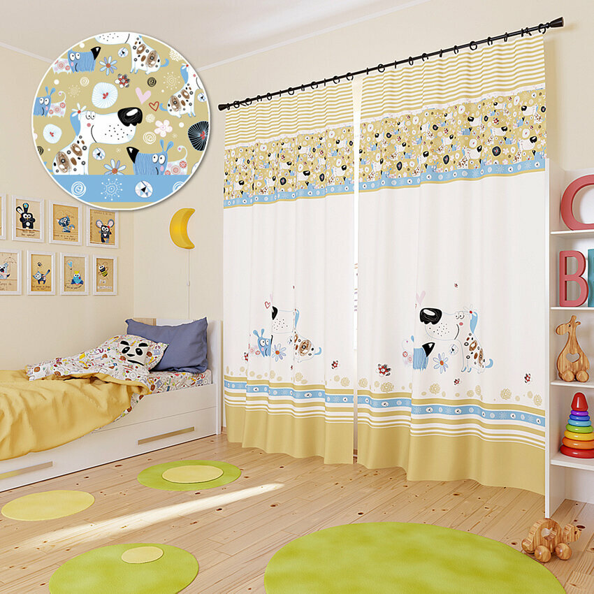 Шторы блэкаут на ленте для спальни гостиной детской комнаты комплект с рисунком Фотошторы "Человек собаке друг" 150x175 см. 2шт.